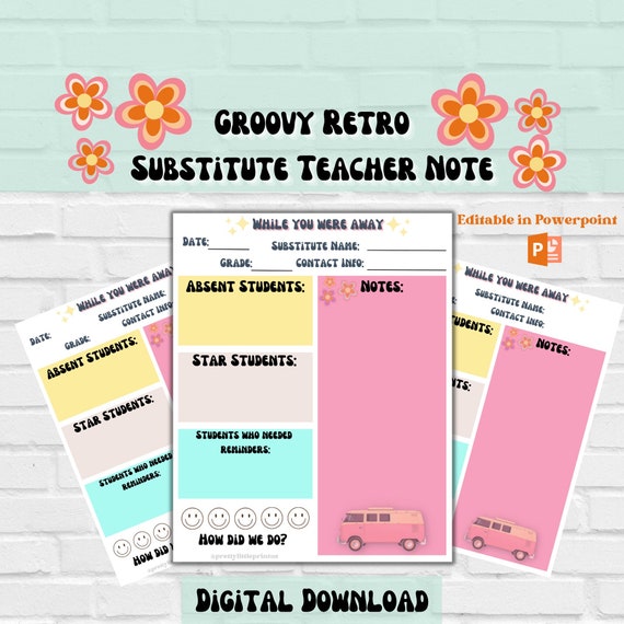Groovy Retro Substitute Feedback Form Digital Download Back - Etsy