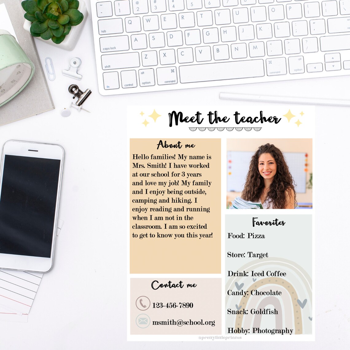 Boho Rainbow Meet the Teacher Form Digital Download Back to School ...