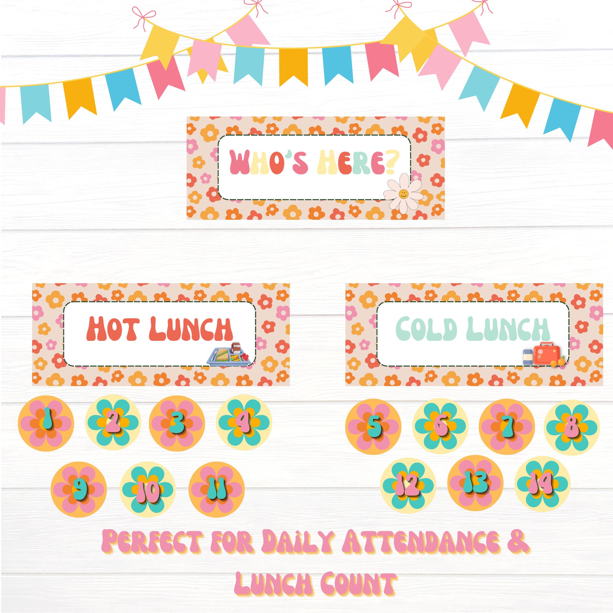 Groovy Retro Daily Lunch Count System | Digital Download | Back to ...