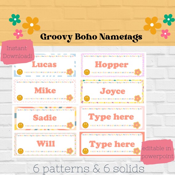 Groovy Boho Name Tags Editable in Powerpoint Class Decor - Etsy