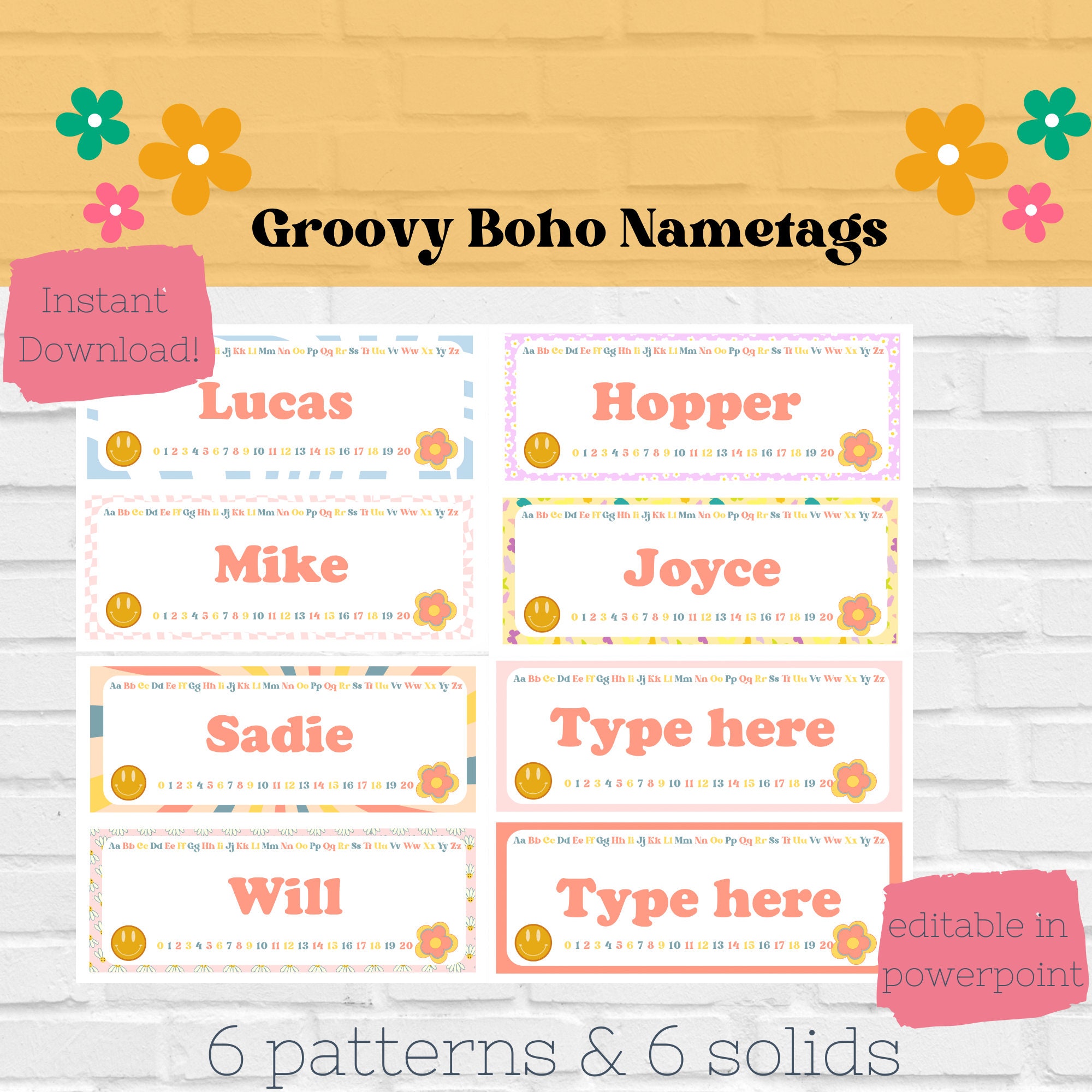 Groovy Boho Name Tags Editable in Powerpoint Class Decor Back to School ...