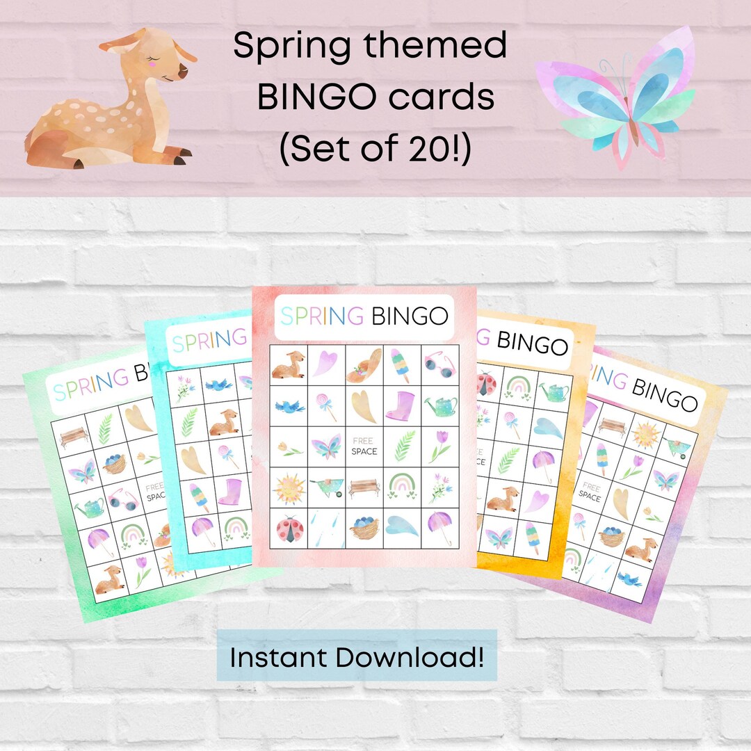 Spring Themed Bingo Cards Instant Download Watercolor Bingo Cards ...