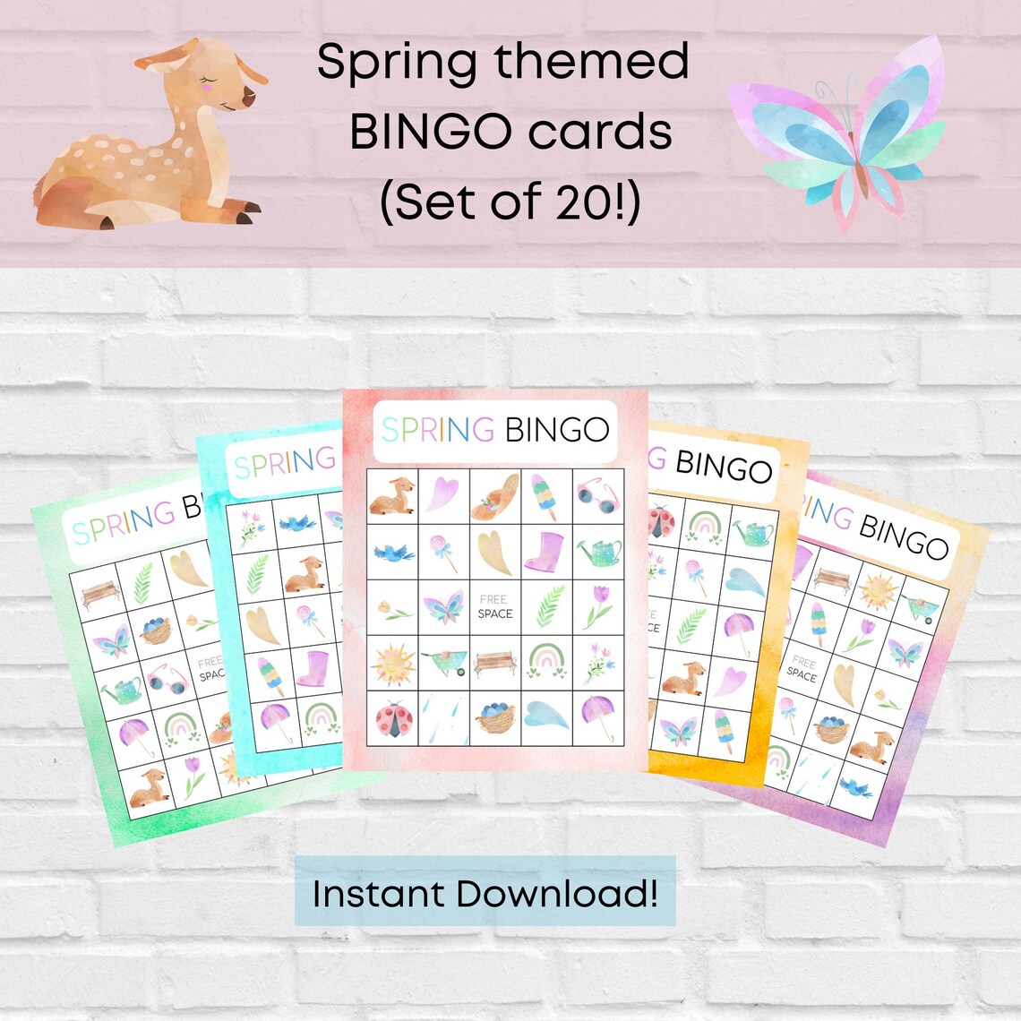 Spring Themed Bingo Cards Instant Download Watercolor | Etsy