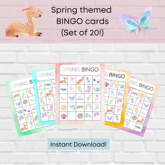 Spring Themed Bingo Cards Instant Download Watercolor | Etsy