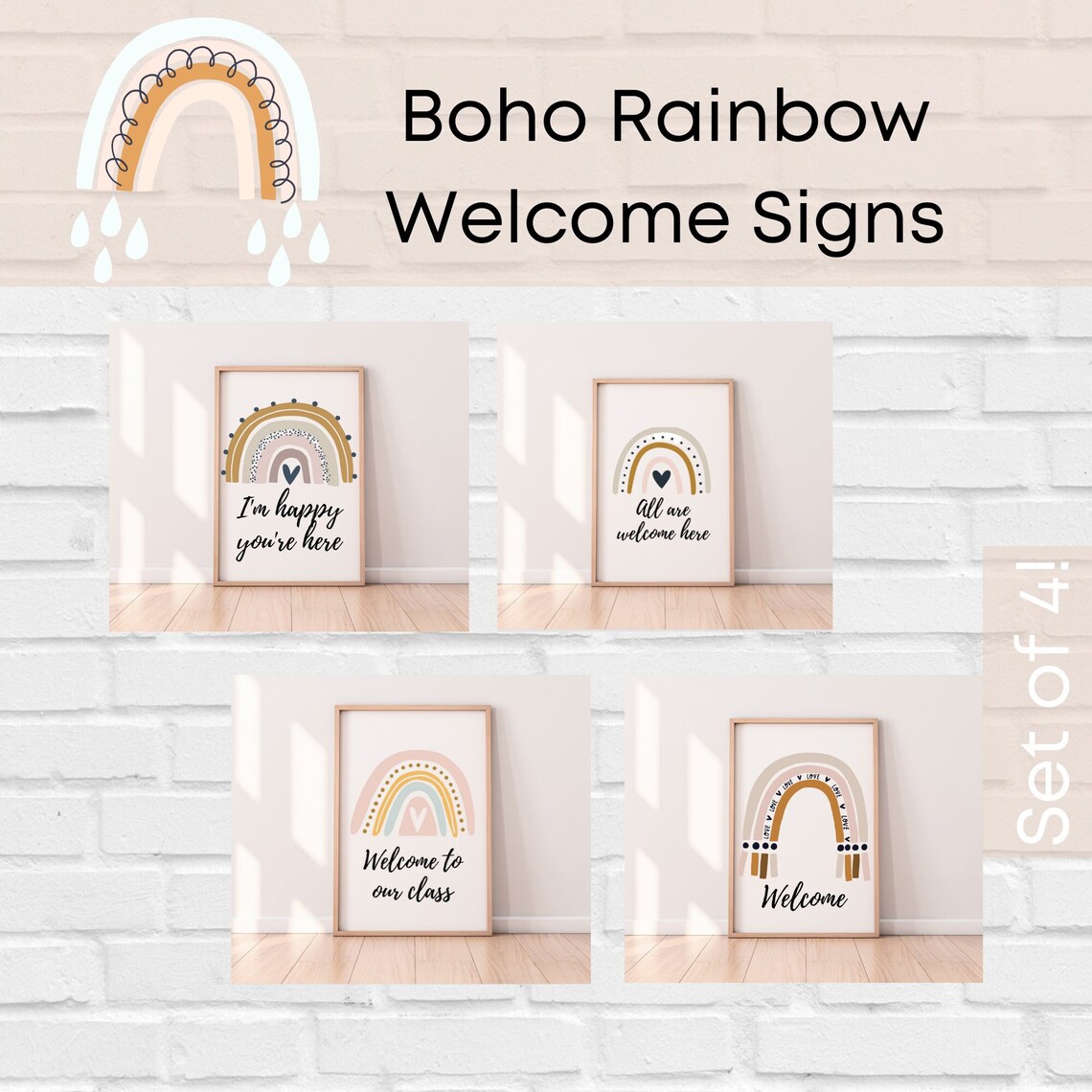 Boho Rainbow Welcome Signs Set of 4 Class Decor Classroom - Etsy