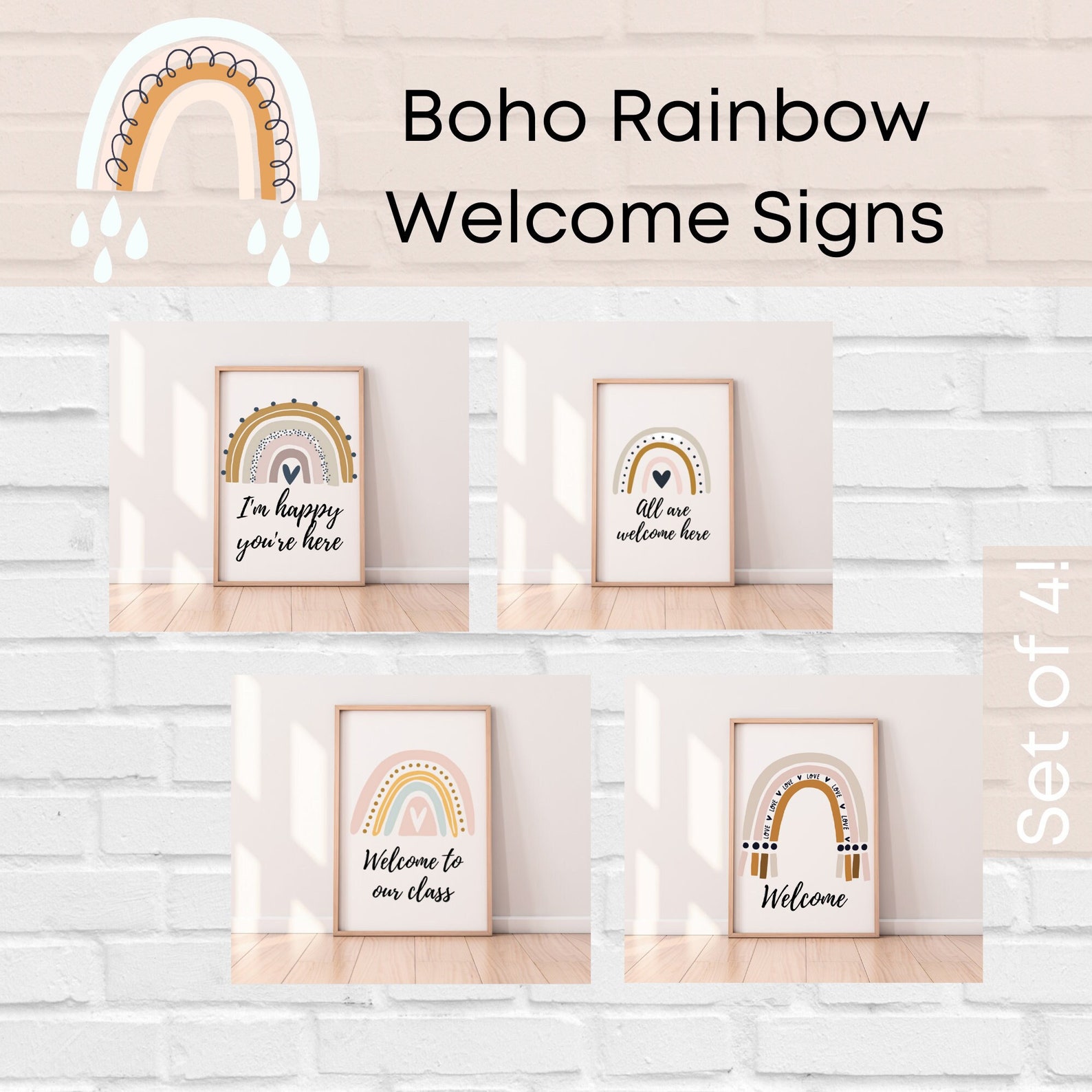 Boho Rainbow Welcome Signs Set of 4 Class Decor Classroom - Etsy