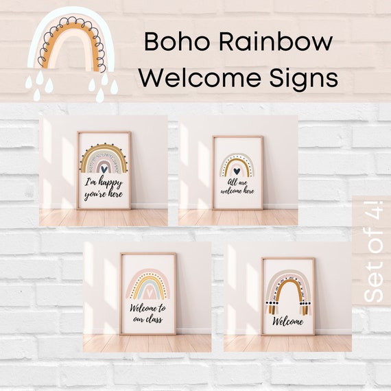 Boho Rainbow Welcome Signs Set of 4 Class Decor Classroom - Etsy