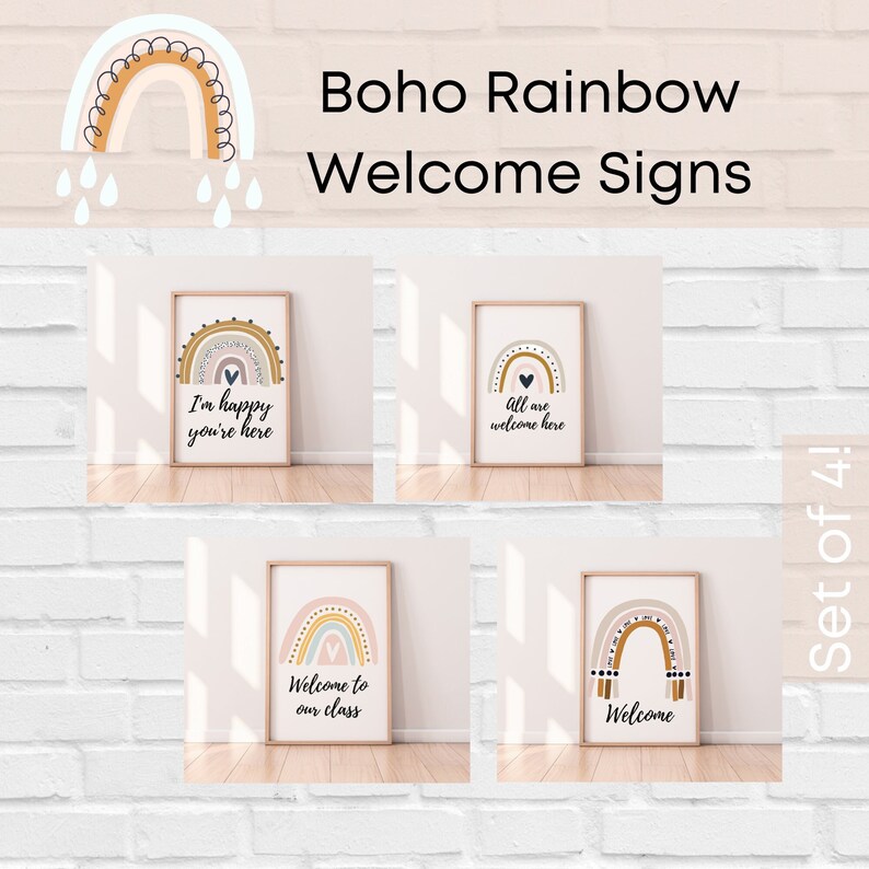 Boho Rainbow Welcome Signs Set of 4 Class Decor Classroom - Etsy