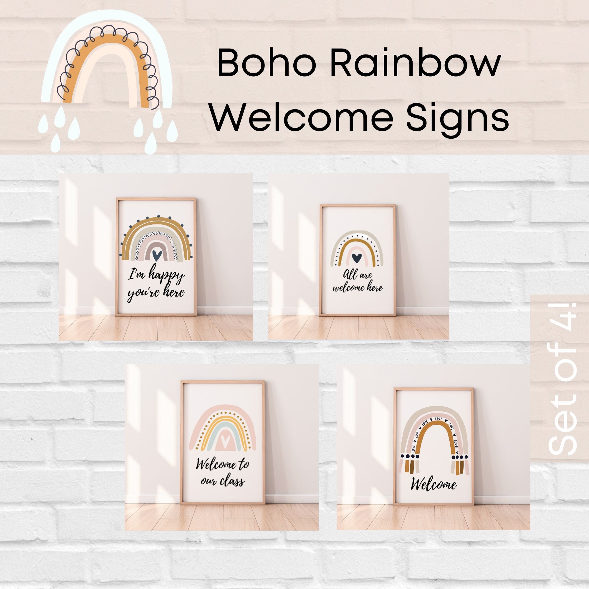 Boho Rainbow Welcome Signs Set of 4 Class Decor Classroom - Etsy