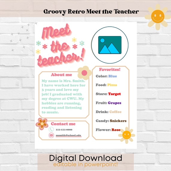 Groovy Retro Meet the Teacher Form Digital Download Back - Etsy