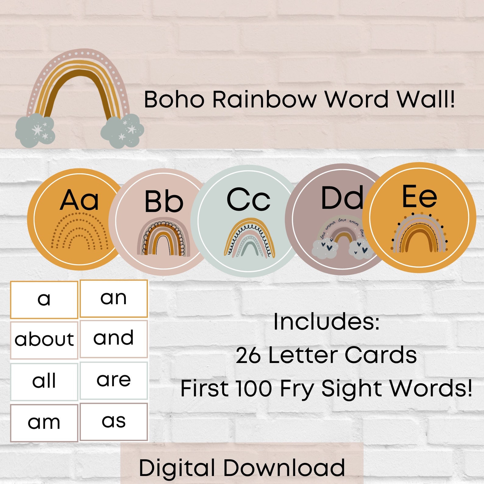 Boho Rainbow Word Wall Digital Download Spring Classroom - Etsy