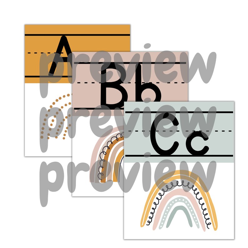 Boho Rainbow Alphabet Cards Primary Font Spring Classroom Decor Rainbow ...