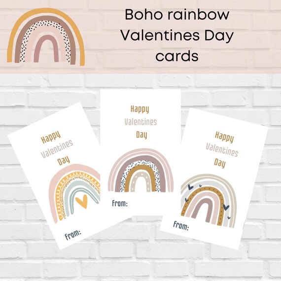 Boho Rainbow Valentines Day Cards Kids Valentines Day Cards | Etsy