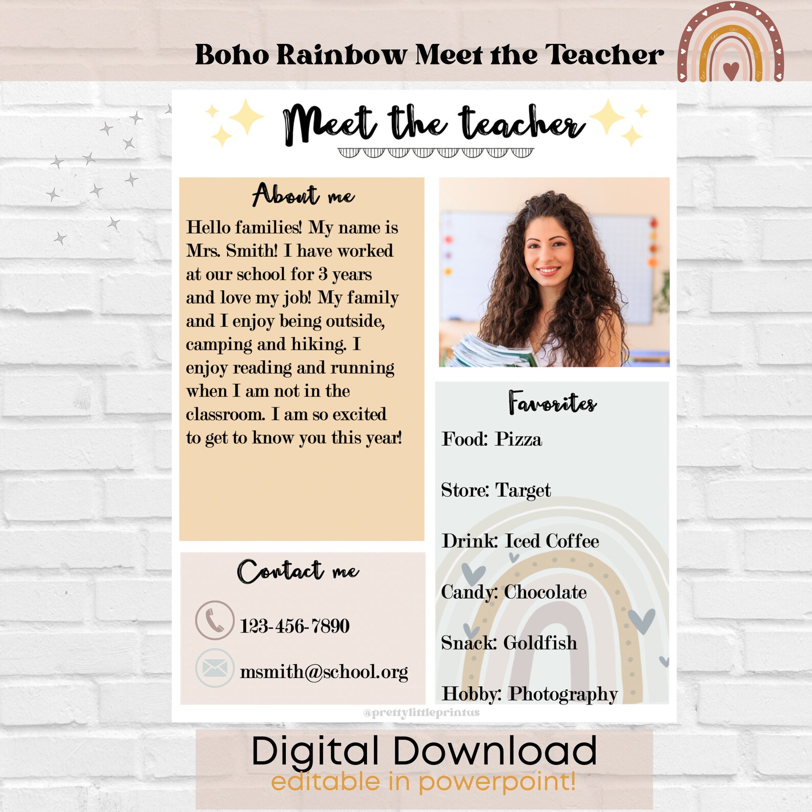 Boho Rainbow Meet the Teacher Form Digital Download Back to School ...
