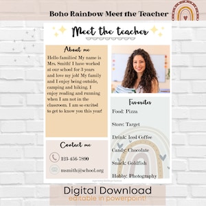 Boho Rainbow Meet the Teacher Form Digital Download Back to School ...