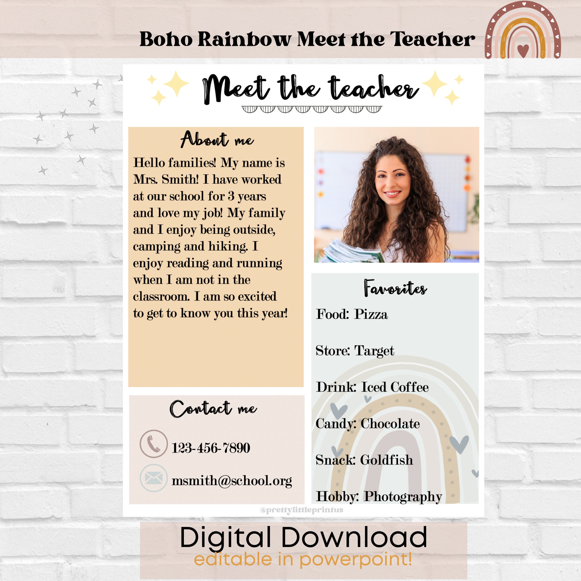 Boho Rainbow Meet the Teacher Form Digital Download Back to School ...