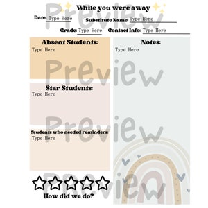 Boho Rainbow Substitute Feedback Form Digital Download Back - Etsy