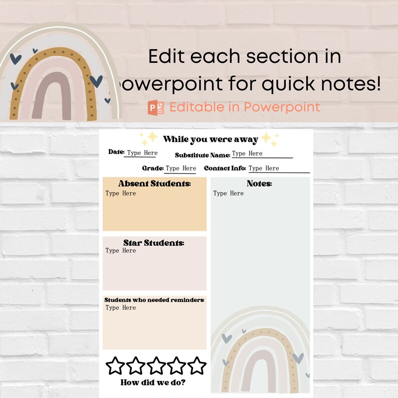 Boho Rainbow Substitute Feedback Form Digital Download Back - Etsy