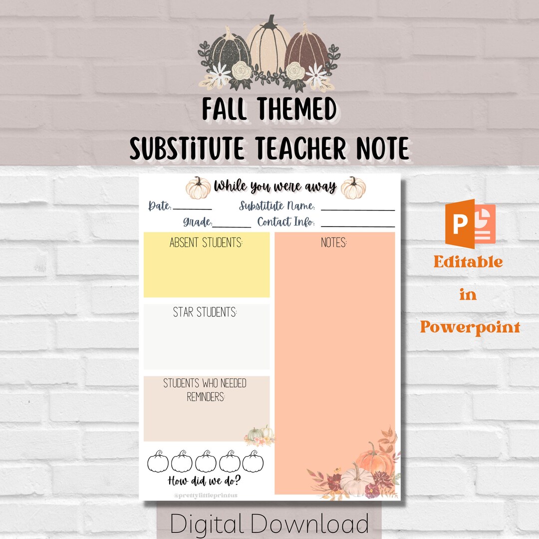 Fall Themed Substitute Feedback Form Digital Download Fall Sub Plans ...