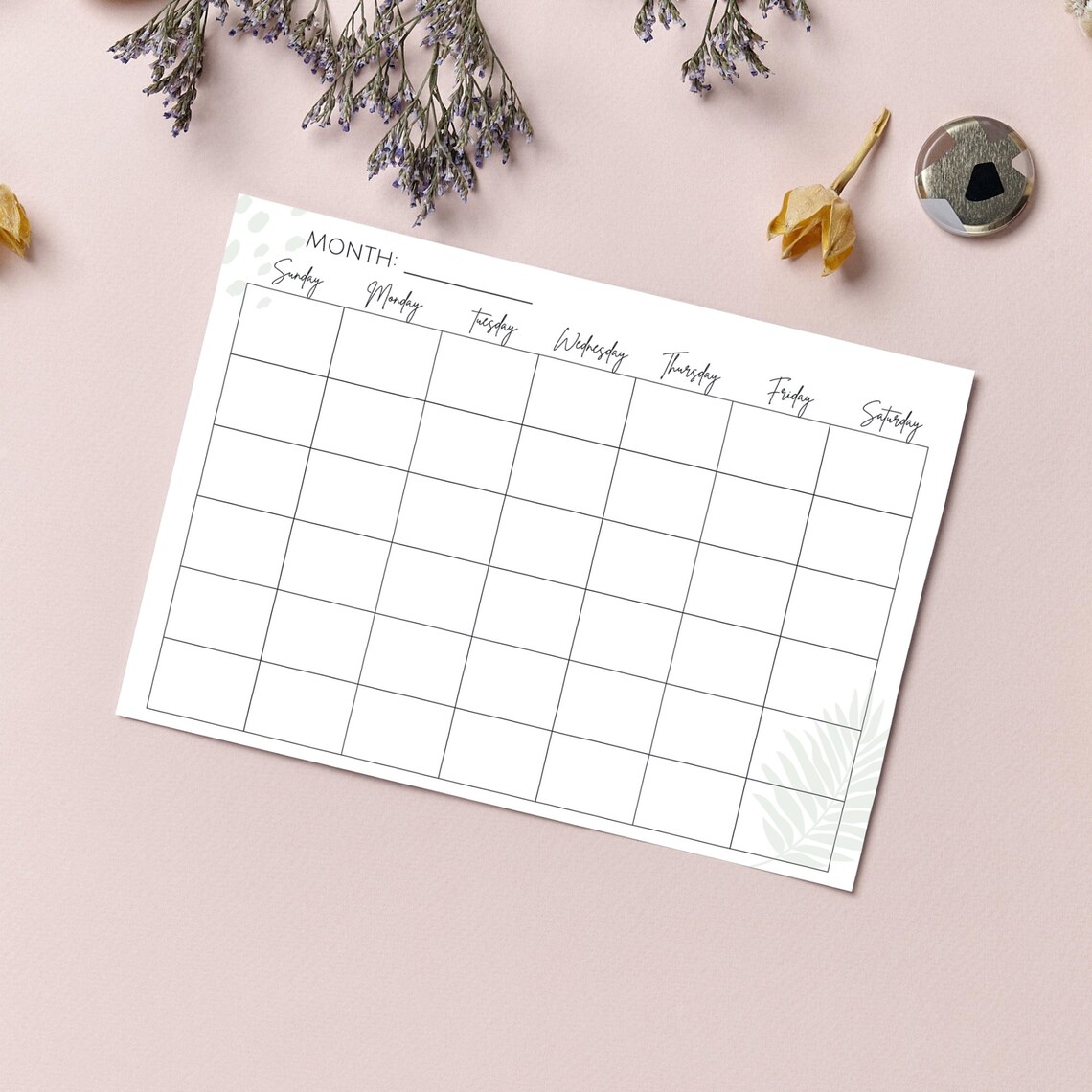 Minimalist Blank Calendar Printable Reuse-able Home Office Decor ...
