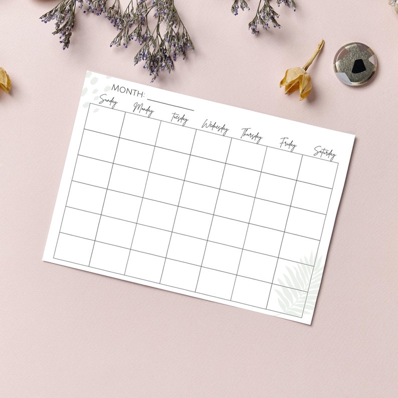 Minimalist Blank Calendar Printable Reuse-able Home Office Decor ...