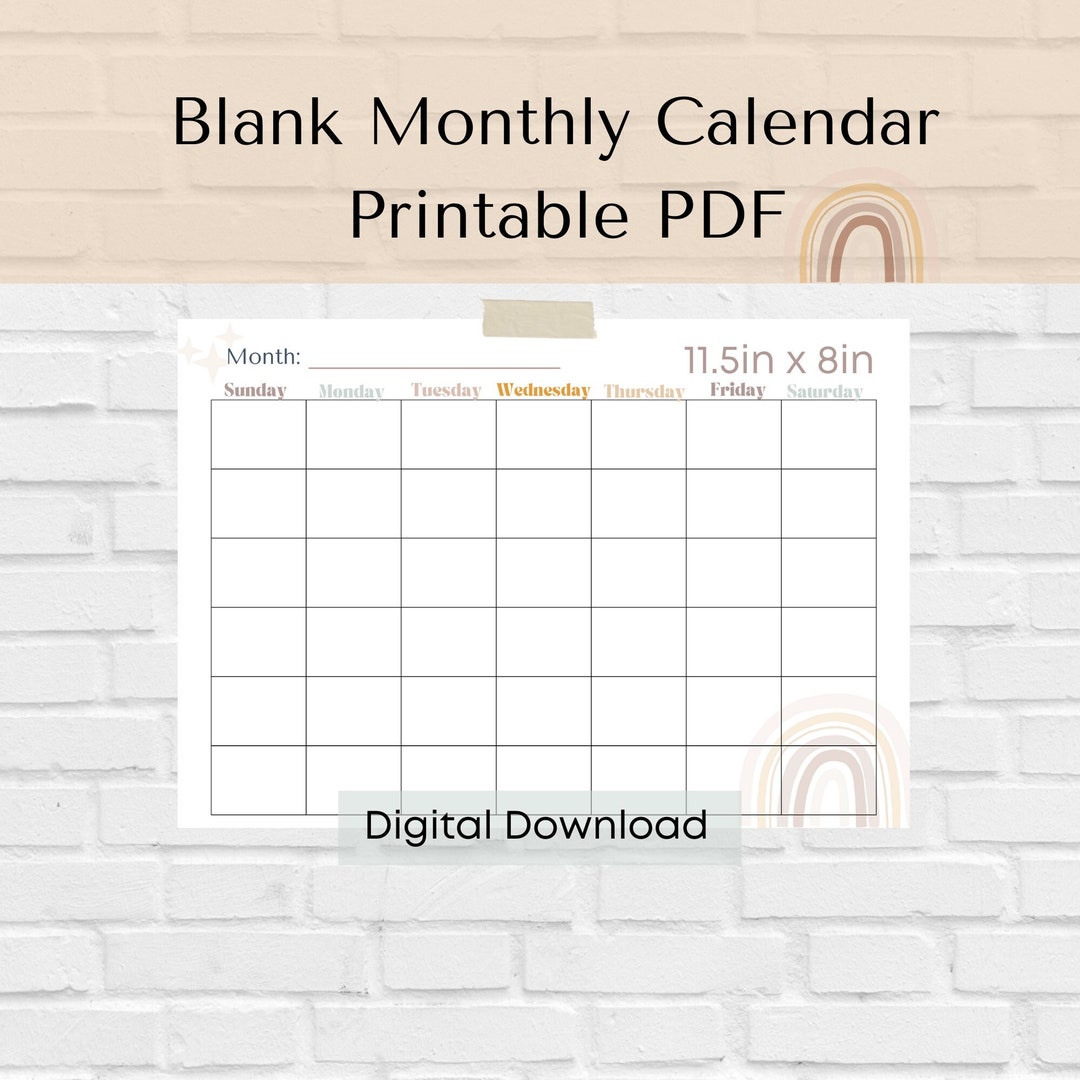 Retro Blank Calendar Printable Reuse-able Home Office Decor Sustainable ...