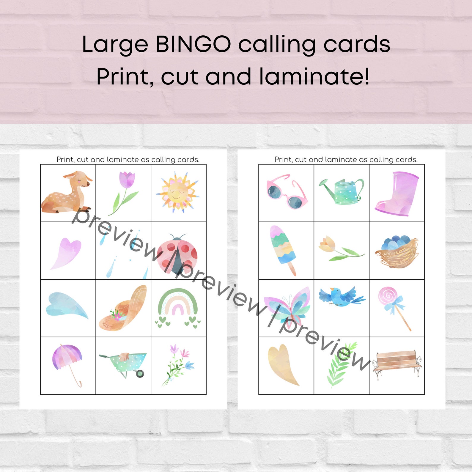 Spring Themed Bingo Cards Instant Download Watercolor | Etsy