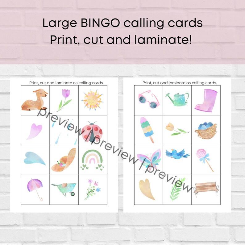 Spring Themed Bingo Cards Instant Download Watercolor Bingo Cards ...