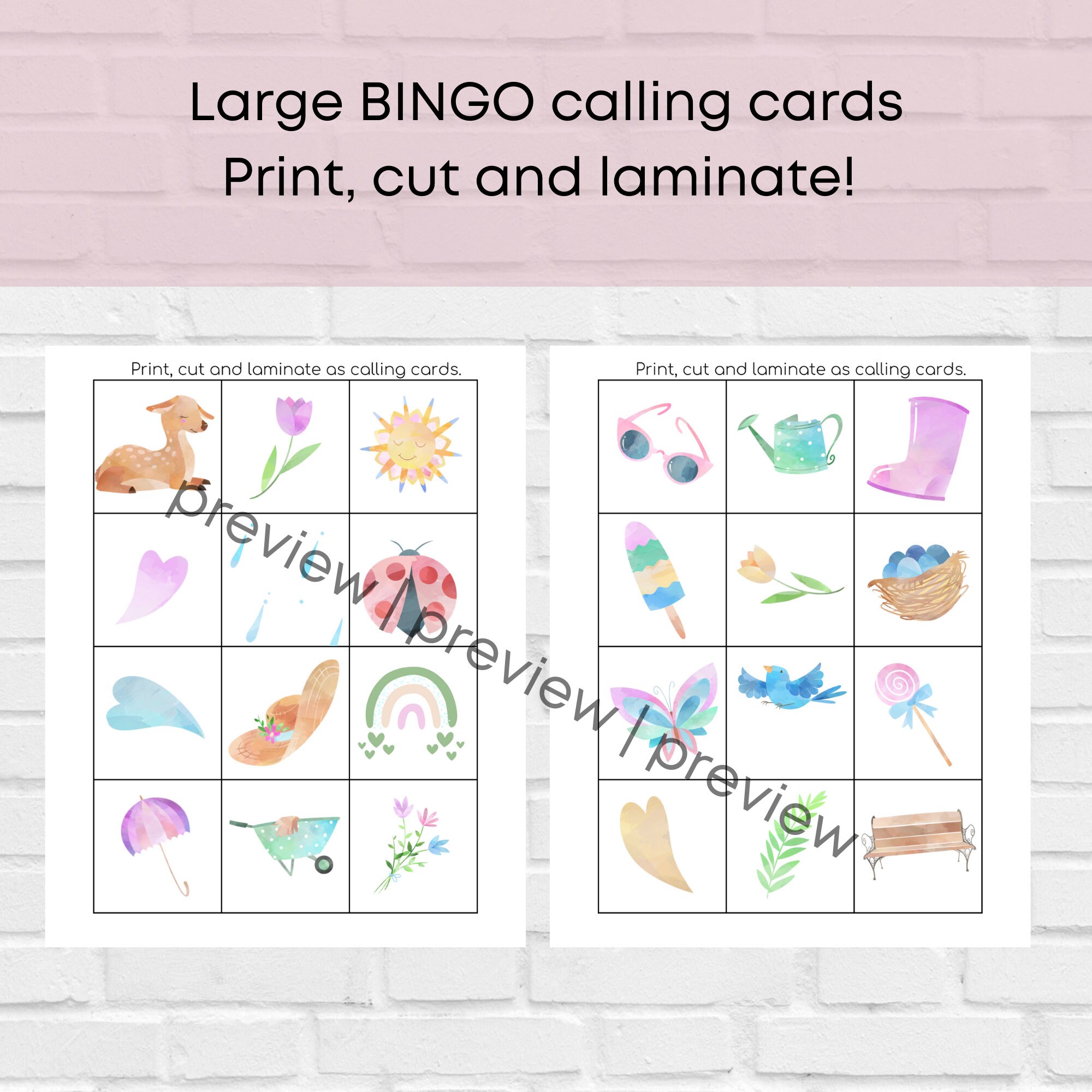 Spring Themed Bingo Cards Instant Download Watercolor Bingo Cards ...