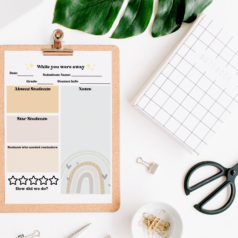 Boho Rainbow Substitute Feedback Form Digital Download Back - Etsy