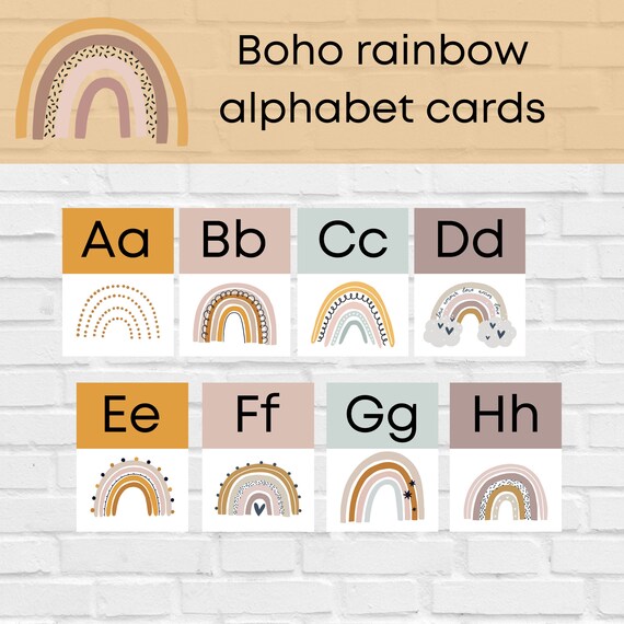 Boho Rainbow Alphabet Cards Class Decor New Year Idea | Etsy