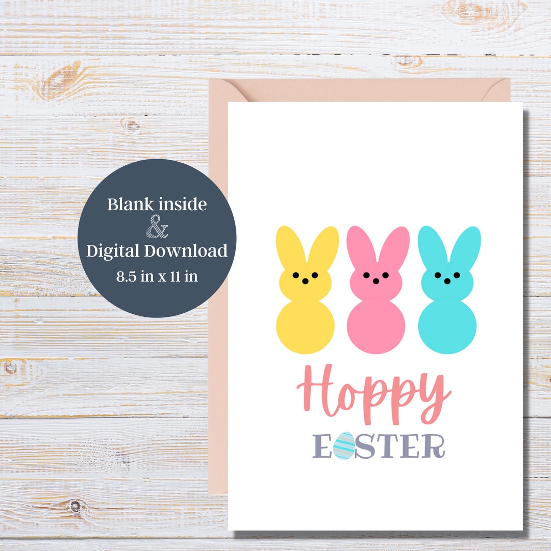 Easter Card Printable | Peeps "hoppy Easter" Card | Yellow, Pink & Teal ...