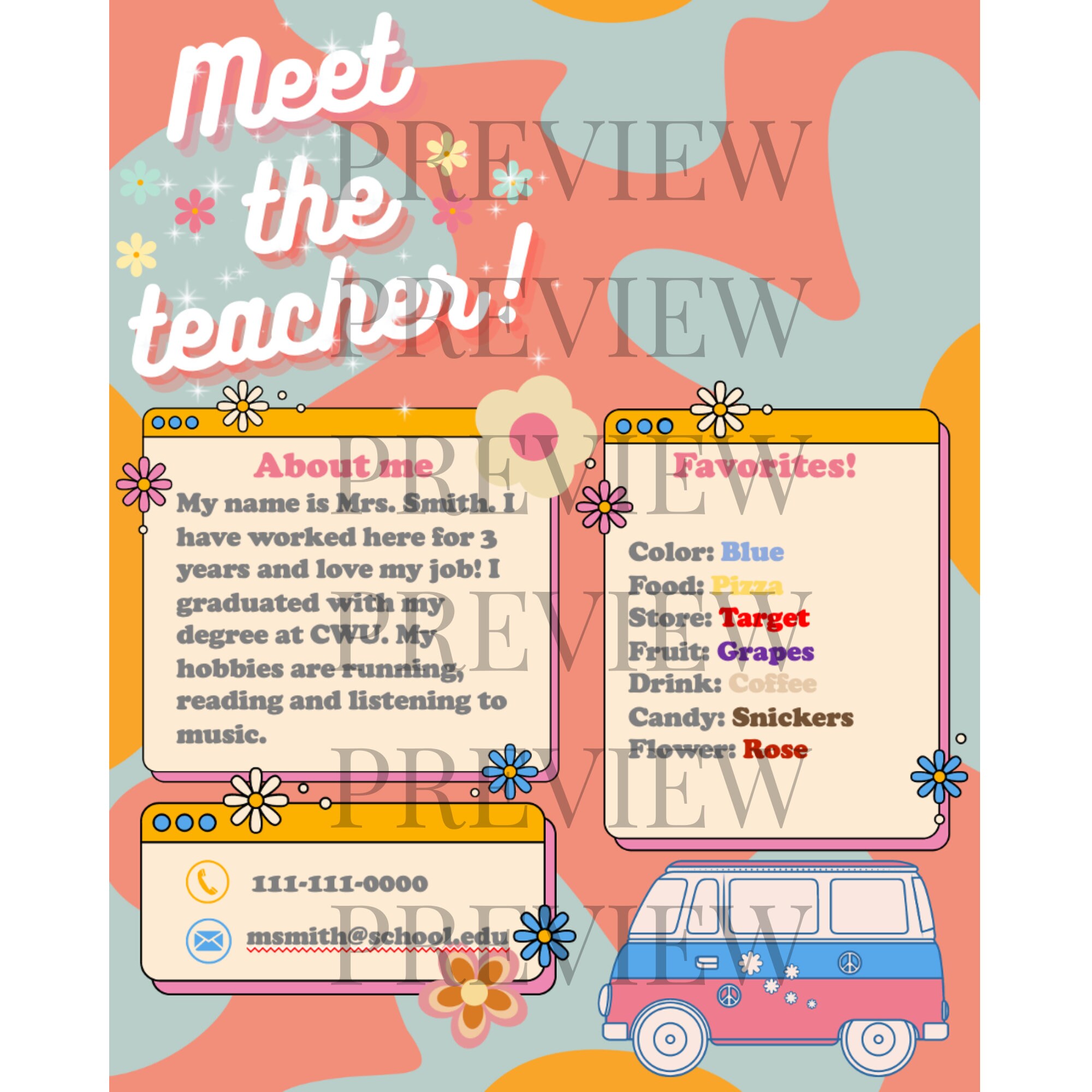 Groovy Floral Meet the Teacher Form Digital Download Back to School ...