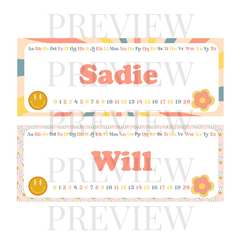 Groovy Boho Name Tags Editable in Powerpoint Class Decor Back to School ...