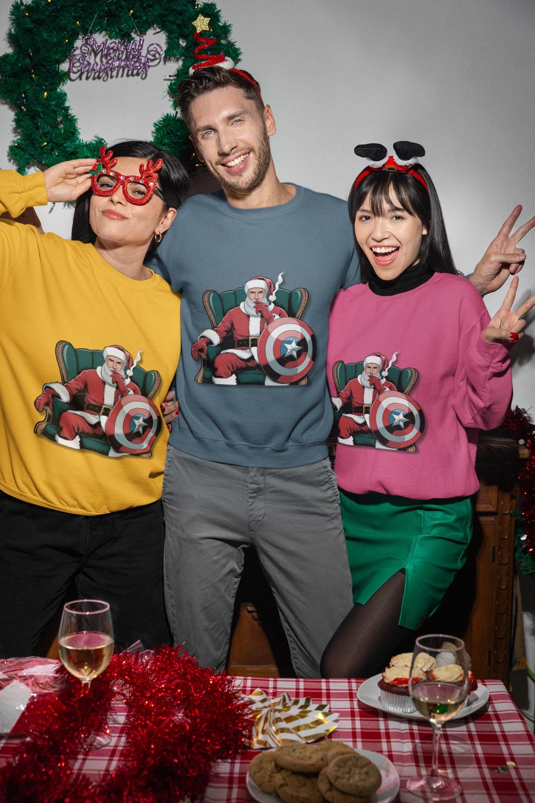 Unisex Captain America Christmas Cotton Sweatshirt, Captain America in ...