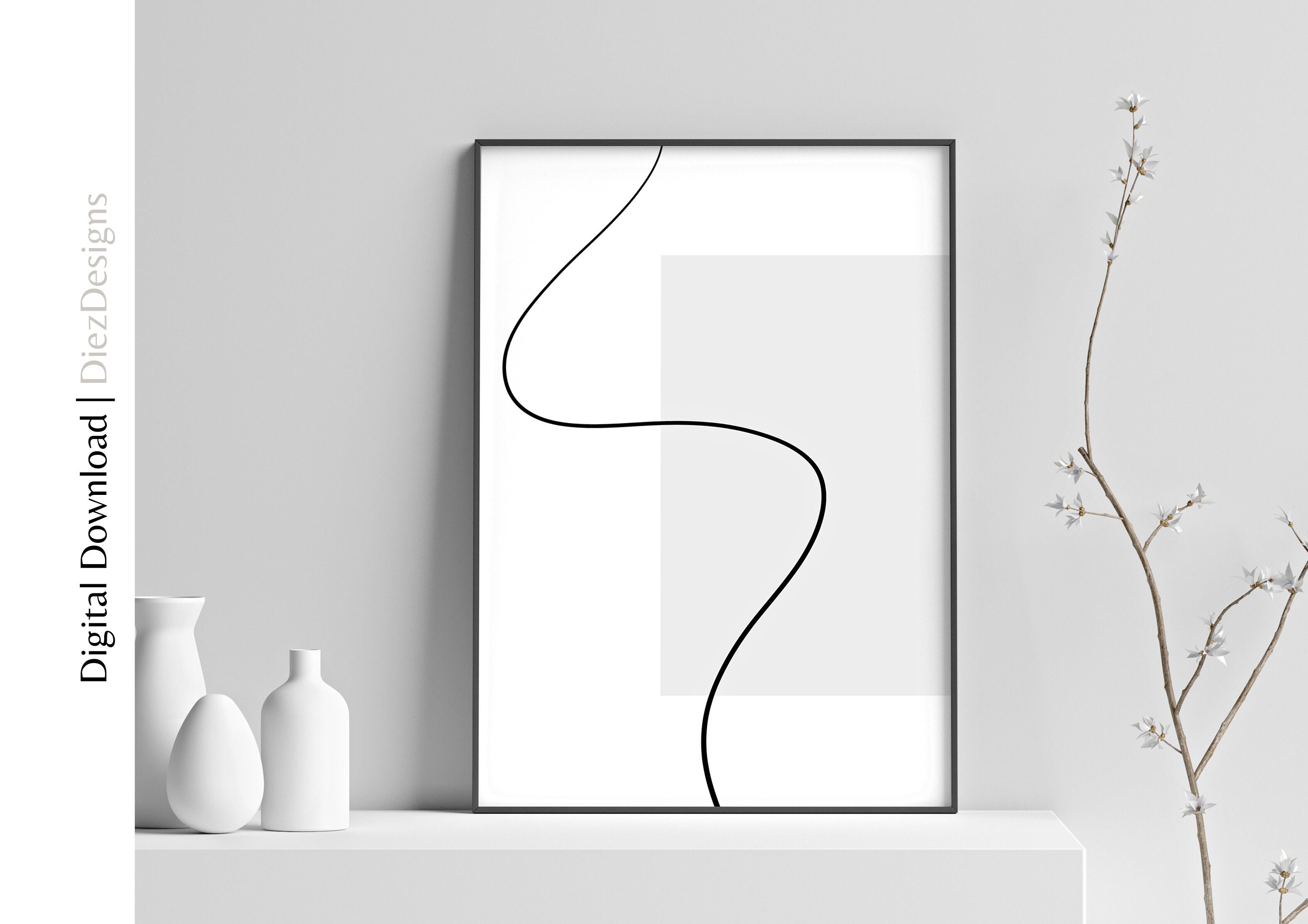 Neutral Japandi Line Wall Art Print, Downloadable Line Art, Aesthetic ...