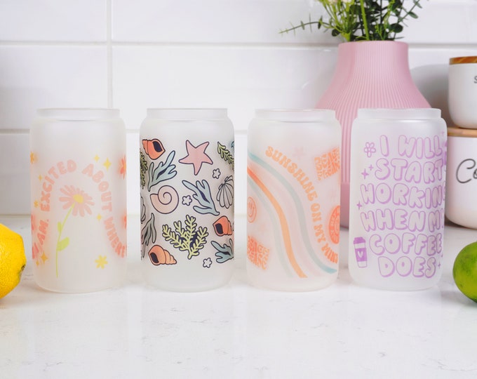 16fl Oz Ice Latte Reusable Glass Cups - Smoothie Cups, Cold Brew Cups ...