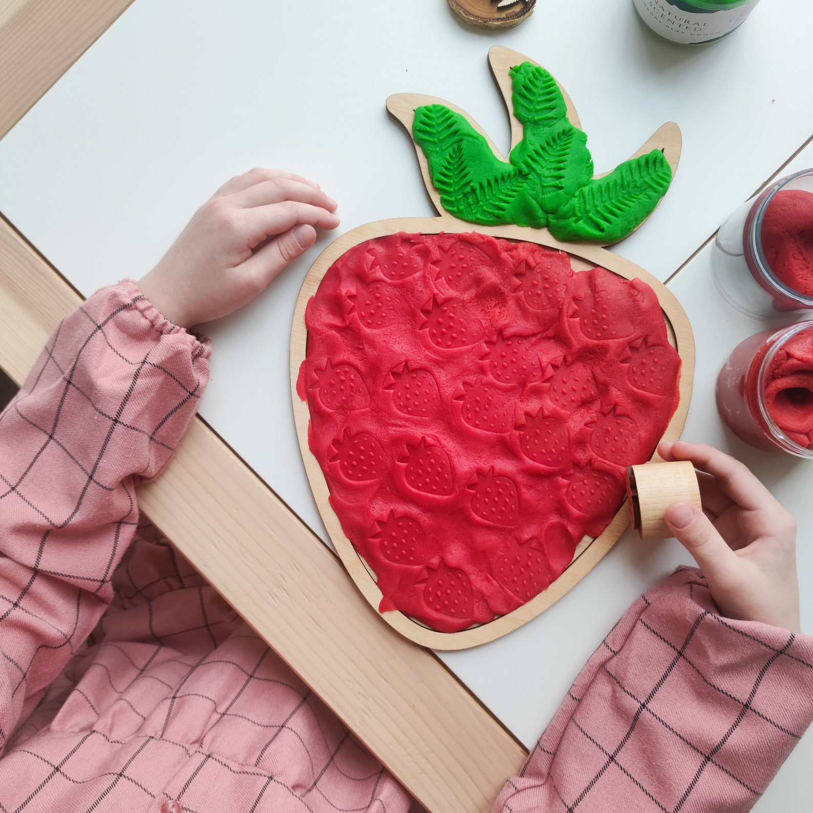 Strawberry Sensory Play Tray. Sorting Tray for Kids. Wooden Play Dough ...