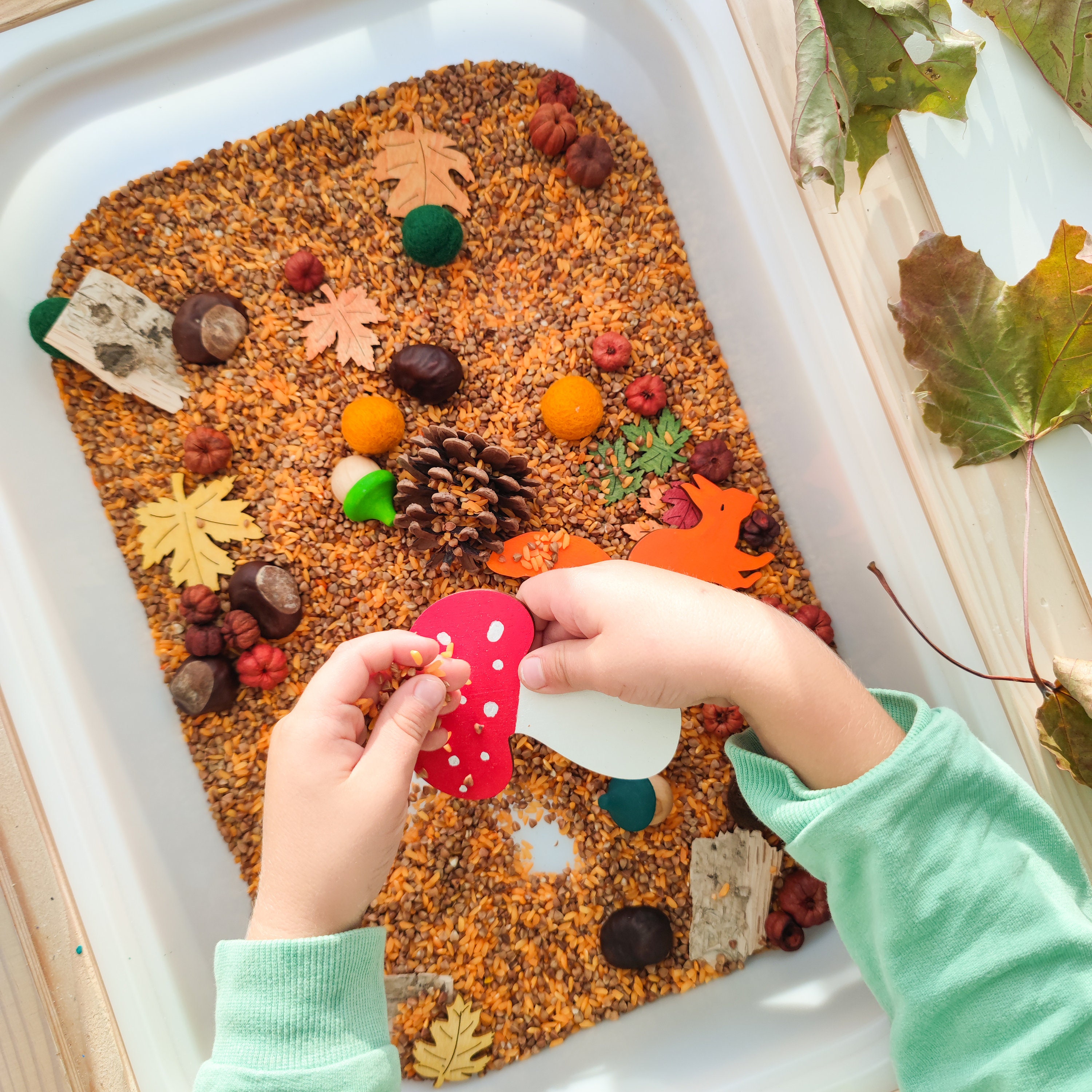 Fall-themed Sensory Bin Filler. Multi-grain Sensory Kit With Wooden ...