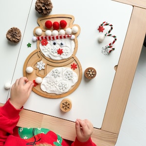 Snowman-shaped Play Tray for Winter Activities. Wooden Fillable Play ...