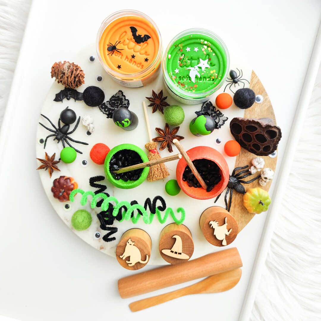 Halloween Witches Play Dough Kit. Fall Sensory Activity Box With Wooden ...