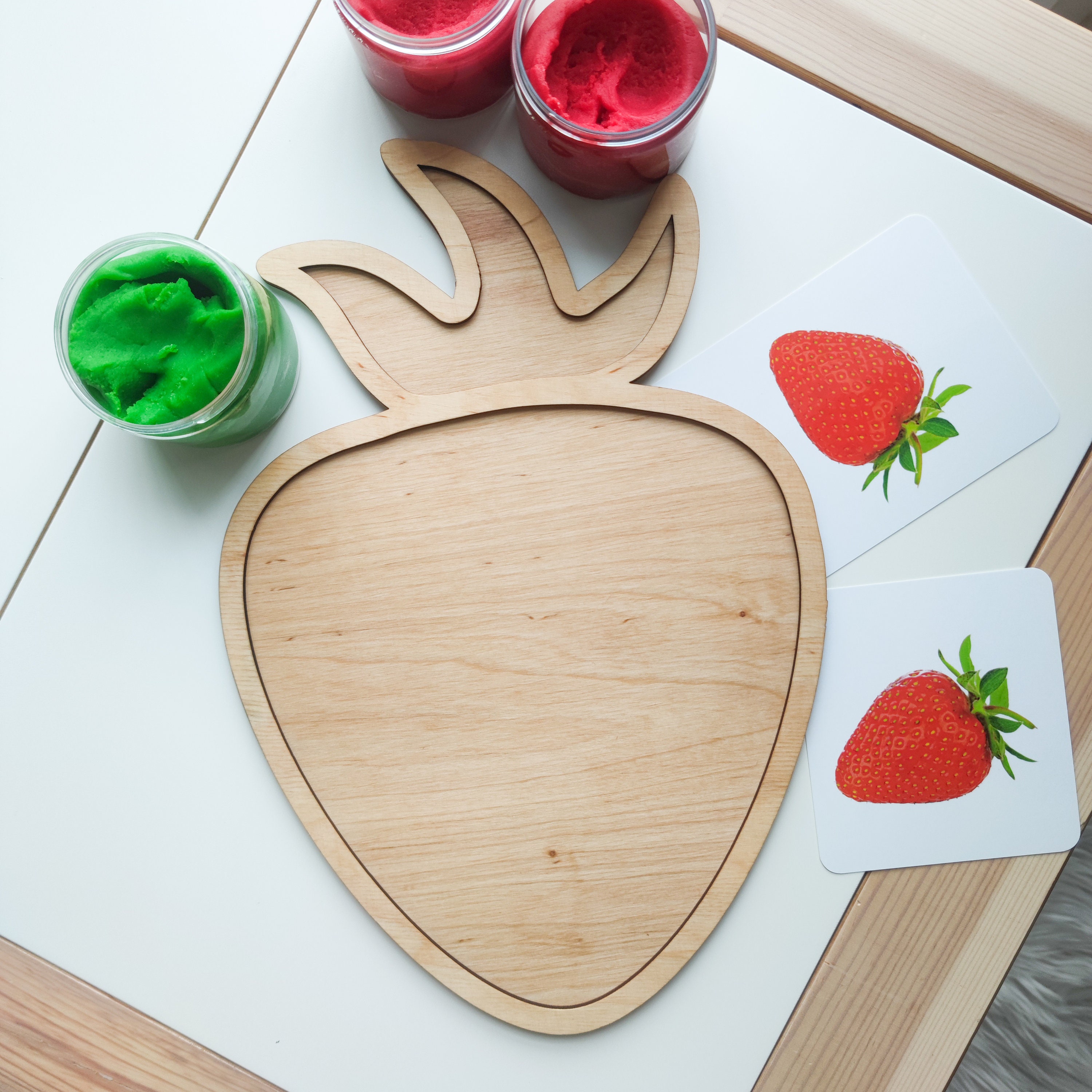 Strawberry Sensory Play Tray. Sorting Tray for Kids. Wooden Play Dough ...