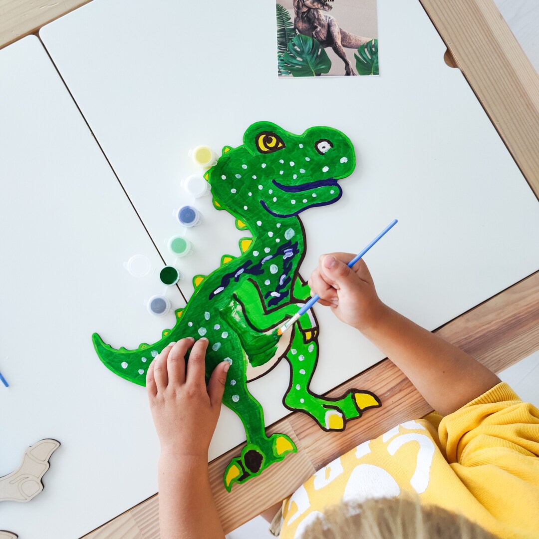 DIY Wooden Dinosaur Painting Set With Paint and Brushes. Wooden Crafts ...