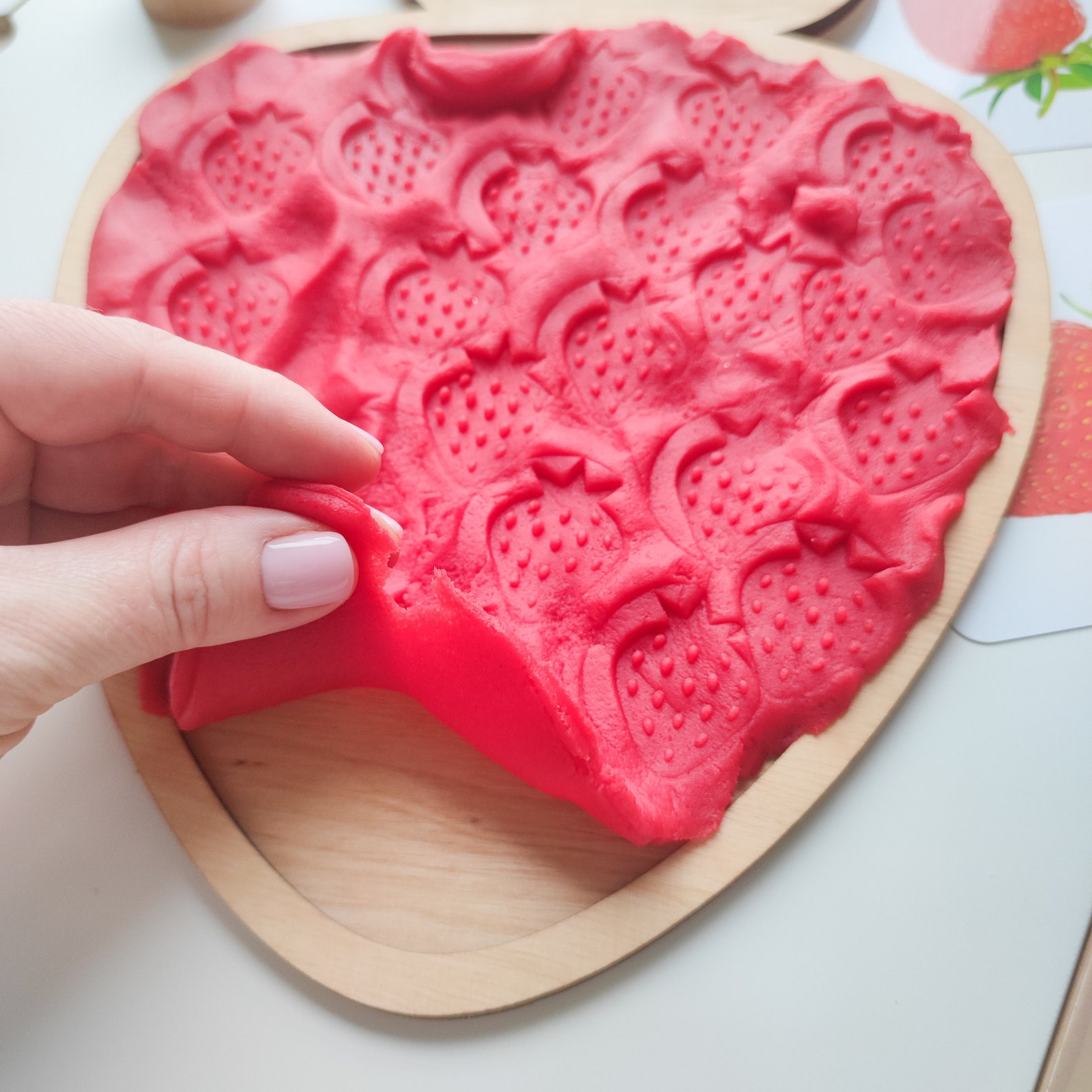 Strawberry Sensory Play Tray. Sorting Tray for Kids. Wooden Play Dough ...