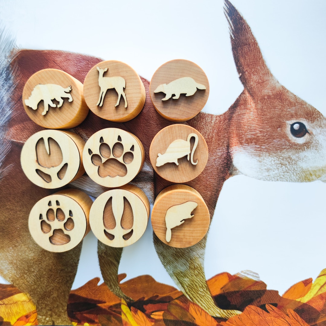 Wildlife Animal Tracks Play Dough Stamps. A Set of 9 Wooden Forest ...