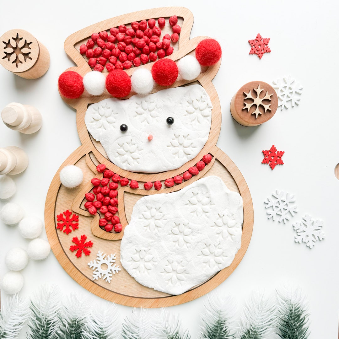 Snowman-shaped Play Tray for Winter Activities. Wooden Fillable Play ...