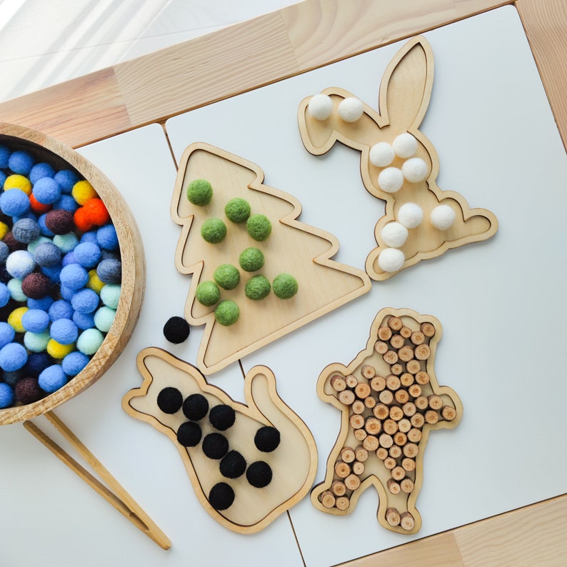 Wooden Sensory Sorting Tray Set. Animal-shaped Wooden Play Boards ...