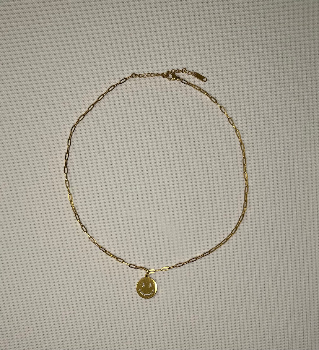 Gold 18k Smiley Chain Necklace; Charm Necklace; Emoji Necklace; Dainty ...