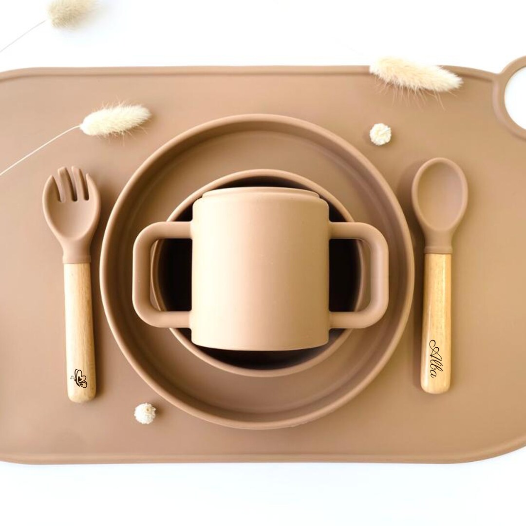 Personalized Silicone Meal Set / Baby Birth Gift / Glass Straw Bib ...