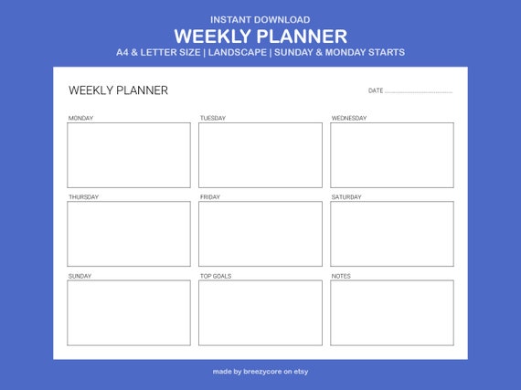 Weekly Organizer Weekly Schedule Weekly Planner Weekly | Etsy